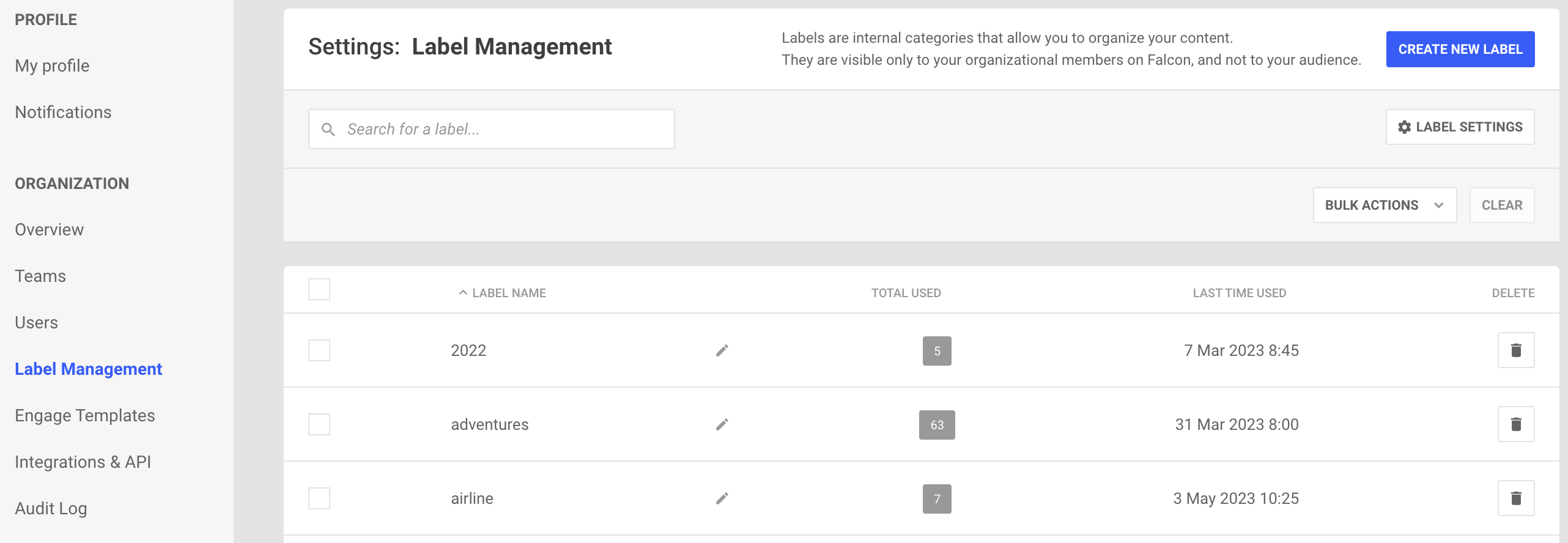 Labels Management Social Media Management